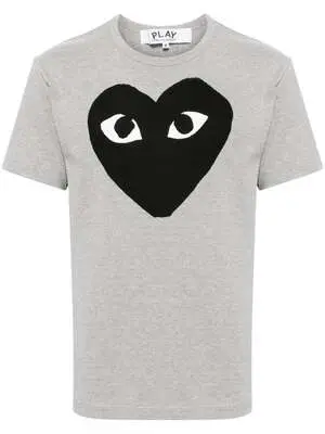 Play Comme Des Garcon Signature Heart Print Cotton T-shirt - Grey