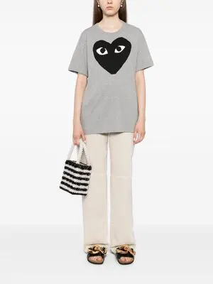 Play Comme Des Garcon Signature Heart Print Cotton T-shirt - Grey