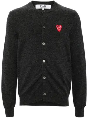 Play Comme Des Garcon Heart-patch Wool Cardigan - Grey