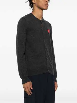Play Comme Des Garcon Heart-patch Wool Cardigan - Grey