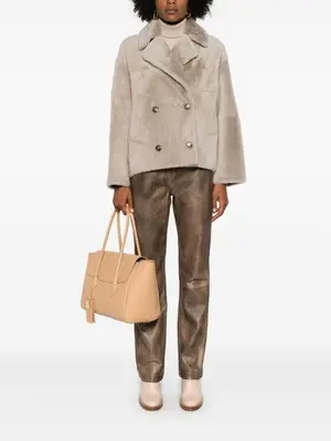 YVES SALOMON Double-breasted Lamb Fur Jacket - Grey