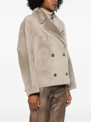 YVES SALOMON Double-breasted Lamb Fur Jacket - Grey