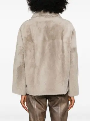 YVES SALOMON Double-breasted Lamb Fur Jacket - Grey