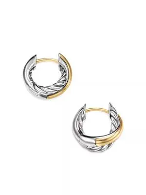 David Yurman 18kt Yellow Gold Crossover Hoop Earrings - Silver