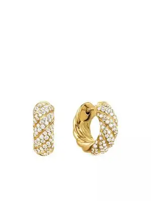 David Yurman 18kt Yellow Sculpted Cable Diamond Hoop Earrings - Gold