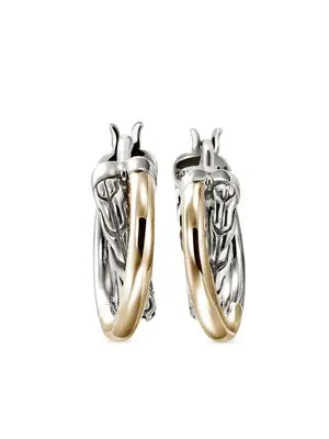 John Hardy 14kt Gold Jh Essential Crossover Hoop Earrings - Silver