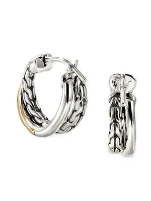 John Hardy 14kt Gold Jh Essential Crossover Hoop Earrings - Silver