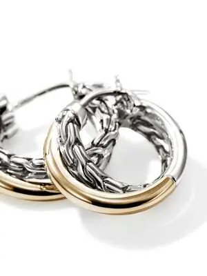 John Hardy 14kt Gold Jh Essential Crossover Hoop Earrings - Silver