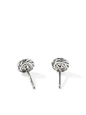 John Hardy Carved Chain Sapphire Stud Earrings - Silver