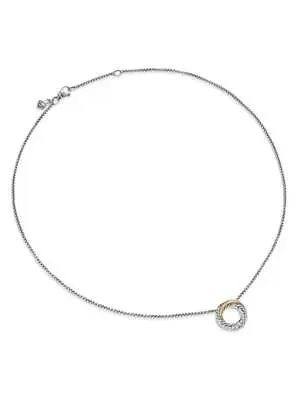David Yurman 18kt Yellow Gold And Sterling Diamond Crossover Pendant Necklace - Silver