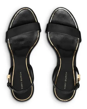 Tory Burch Double T Buckle Heel Sandals - Perfect Black