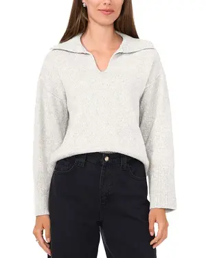 Vince Camuto V-neck Spread Collar Sweater - Antique White