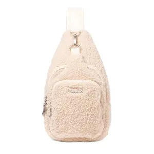 BAGGALLINI Central Park Sling Bag Winter White Faux Sherling