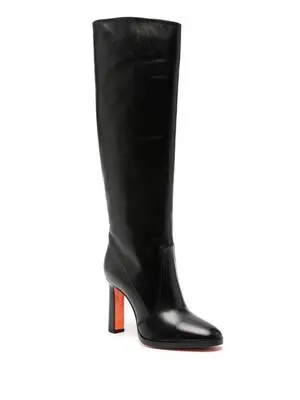 Santoni 95mm Leather Knee High Boots - Black
