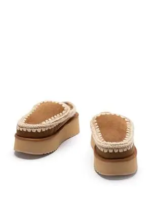 Mou Sheepskin Lined Suede Slippers - Brown