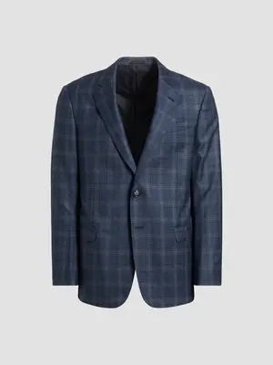 Giorgio Armani Windowpane Plaid Wool Jacket - Navy Tan