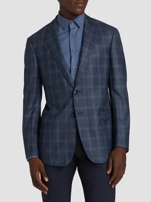 Giorgio Armani Windowpane Plaid Wool Jacket - Navy Tan