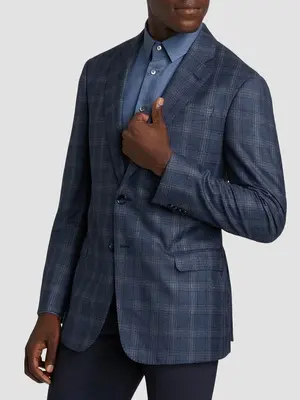 Giorgio Armani Windowpane Plaid Wool Jacket - Navy Tan