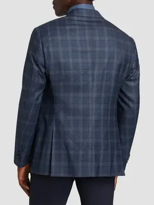Giorgio Armani Windowpane Plaid Wool Jacket - Navy Tan