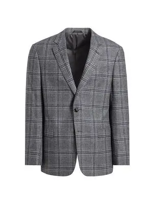 Giorgio Armani Plaid Wool & Cashmere Jacket - Gray Navy