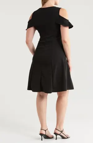 24SEVEN COMFORT APPAREL Ruffle Cold Shoulder A-line Dress