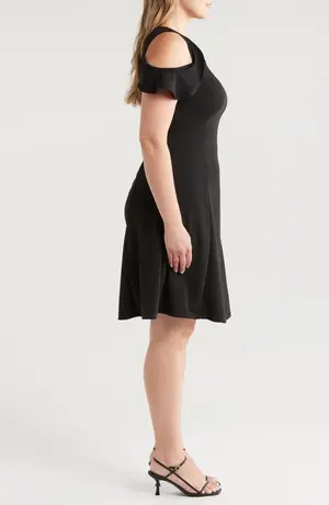 24SEVEN COMFORT APPAREL Ruffle Cold Shoulder A-line Dress