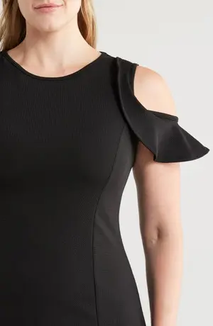 24SEVEN COMFORT APPAREL Ruffle Cold Shoulder A-line Dress