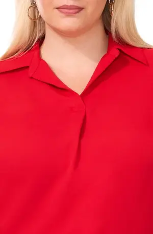 Halogen Johnny Collar Top - Ultra Red