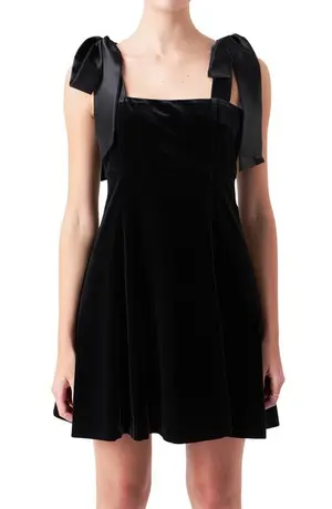Endless Rose Tie Shoulder Velvet Minidress - Black