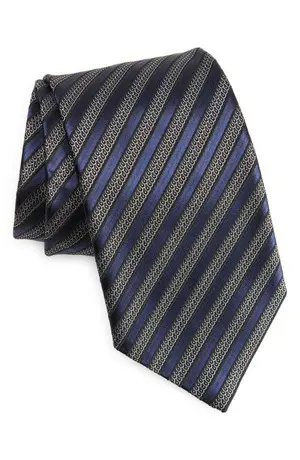 Zegna Stripe Silk Neck Tie - Navy