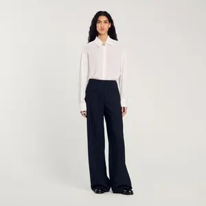 Sandro Striped Wide-leg Trousers - Black