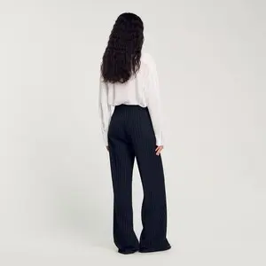 Sandro Striped Wide-leg Trousers - Black