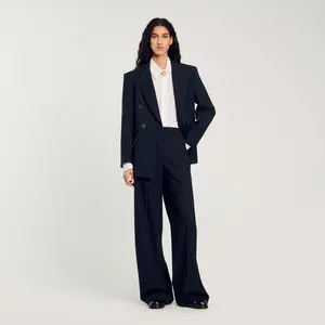 Sandro Striped Wide-leg Trousers - Black