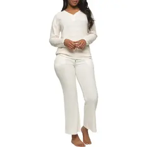 Felina Jolie Thermal Knit Henley Pajamas - Whisper White