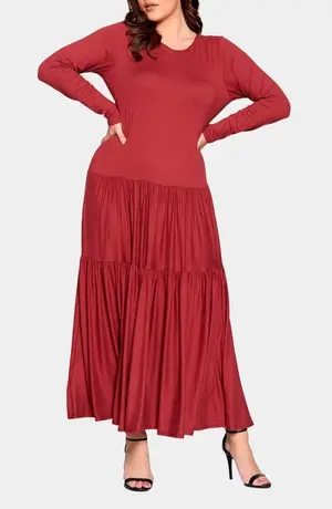L I V D Long Sleeve Maxi Dress - Marsala