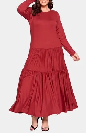 L I V D Long Sleeve Maxi Dress - Marsala