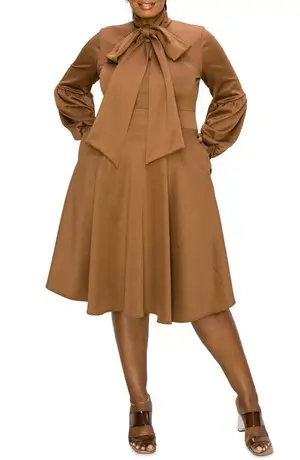 L I V D Bekah Fit & Flare Dress - Tobacco