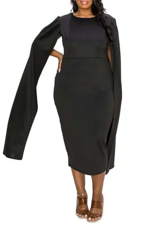 L I V D Naomi Cape Sleeve Midi Dress - Black