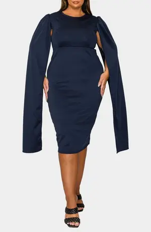 L I V D L I V D Naomi Cape Sleeve Midi Dress Navy