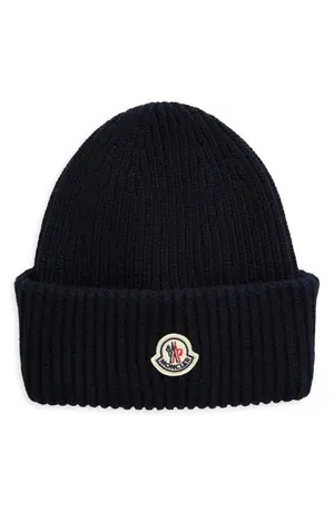 Moncler Virgin Wool And Cashmere Beanie - Navy Blue