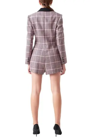 Endless Rose Houndstooth Check Long Sleeve Romper