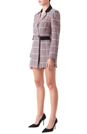 Endless Rose Houndstooth Check Long Sleeve Romper