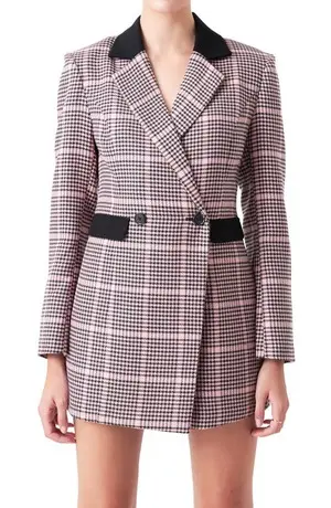 Endless Rose Houndstooth Check Long Sleeve Romper