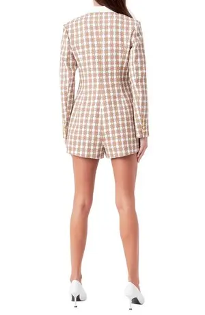 Endless Rose Houndstooth Blazer Romper - Beige/ Gold
