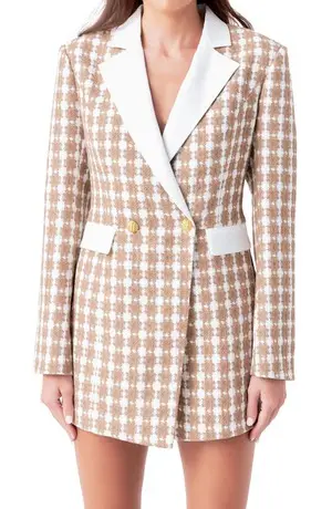 Endless Rose Houndstooth Blazer Romper - Beige/ Gold