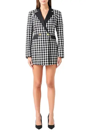 Endless Rose Endless Rose Houndstooth Blazer Romper Black/ White