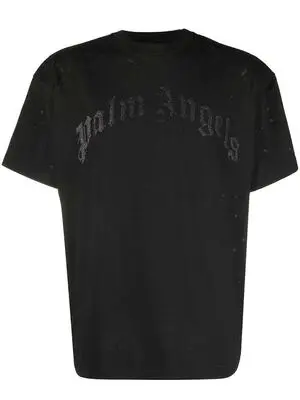 Palm Angels Glittered Logo Classic Tee Shirt - Black