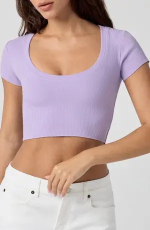 FLORENCE BY MILLS Softie Rib Short Sleeve Crop Top - Millie Lavender
