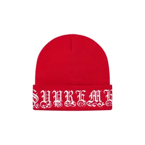 Supreme Old English Rhinestone Beanie - Red