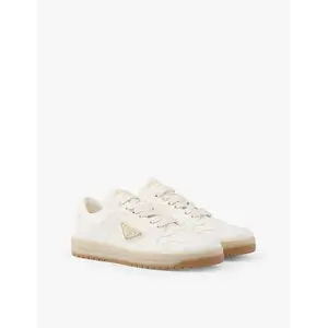 Prada Downtown Logo-embellished Leather Low-top Trainers - Neutral